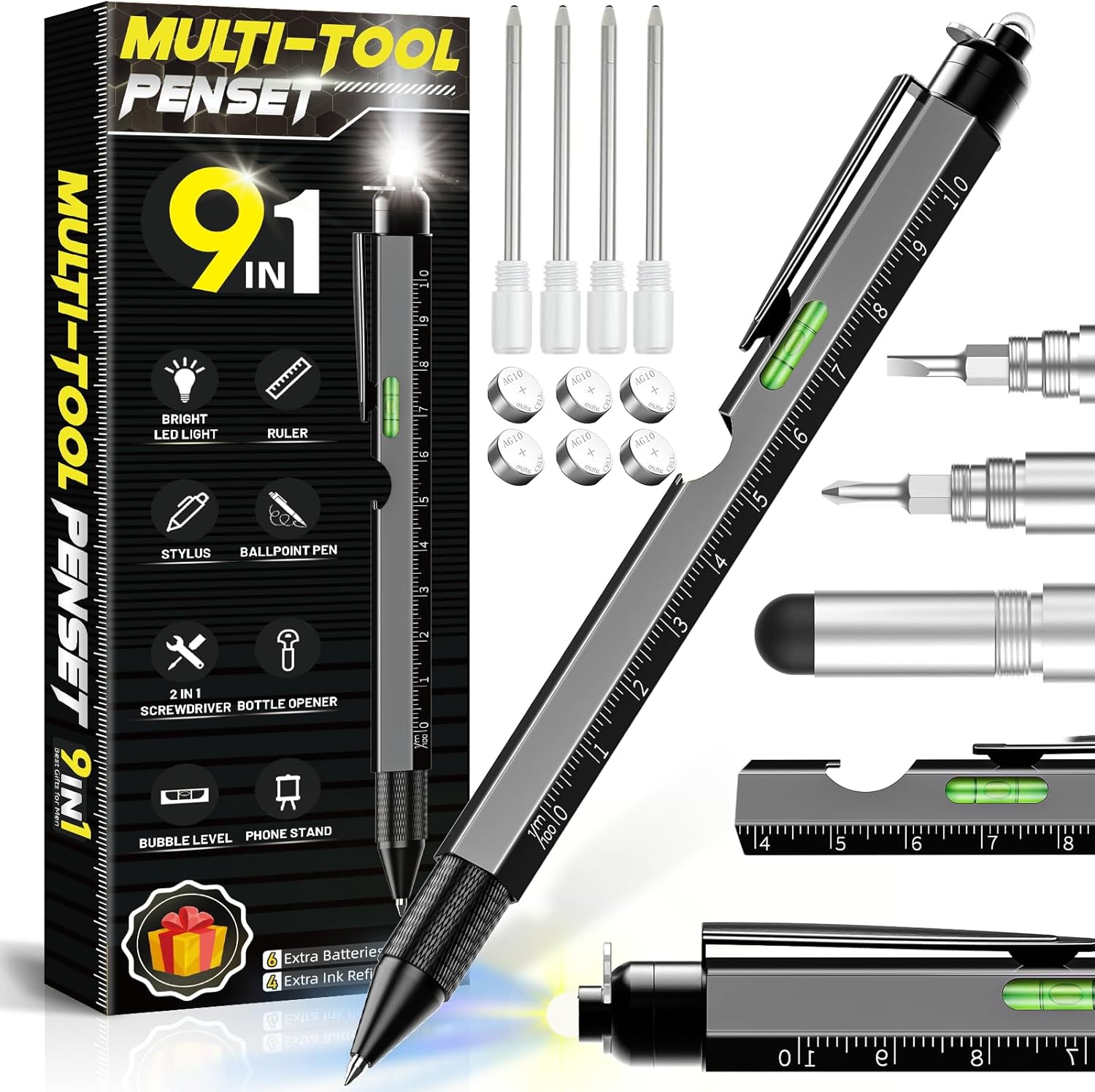 9-in-1 Multi-Tool Pens for Men - Unique Novelty Gifts for Christmas ...